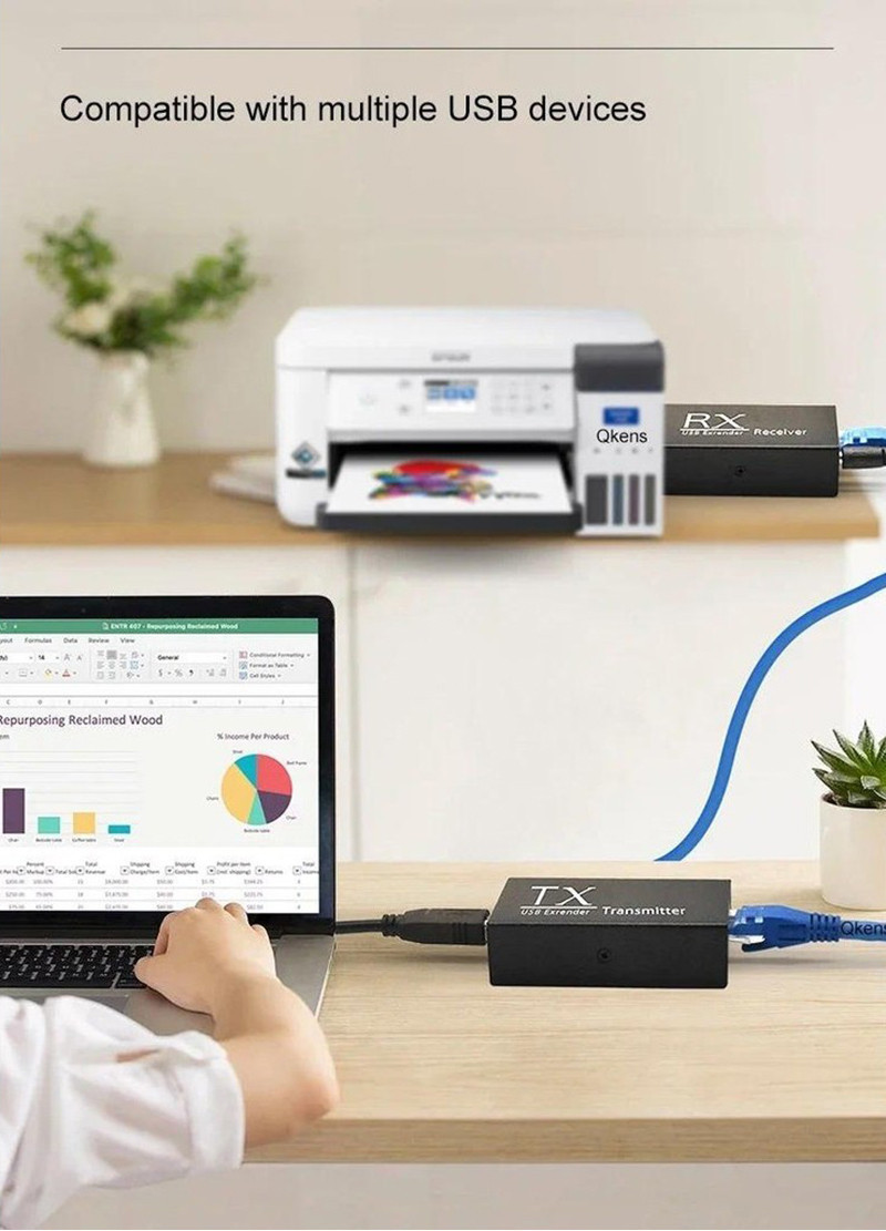 4-Port USB Extender 120M USB Ethernet Extender Over RJ45 CAT6 Cable ...