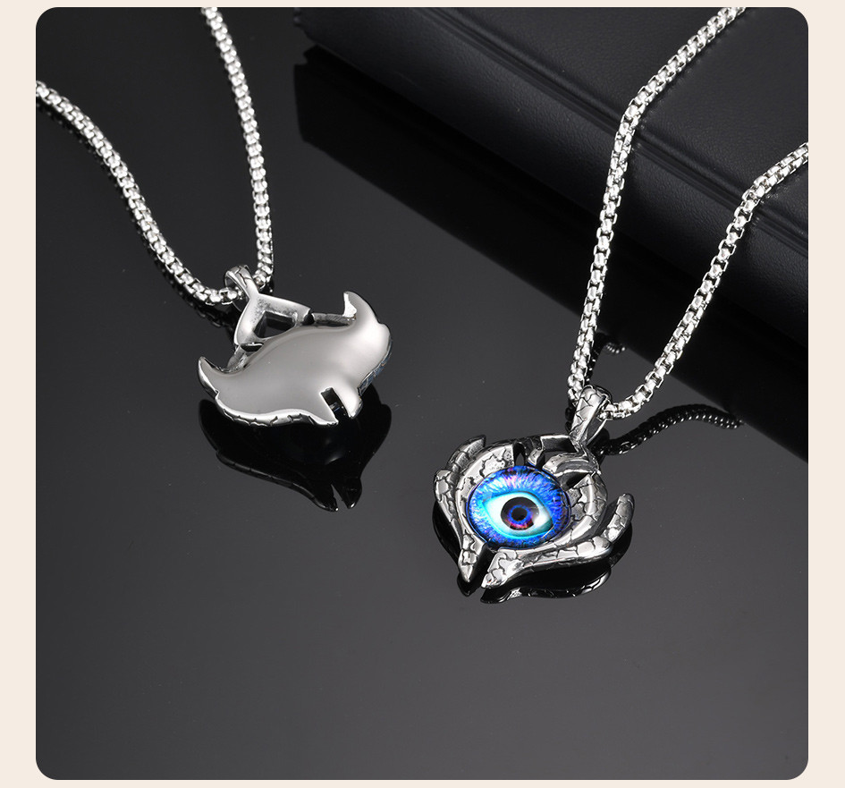 Vnox Retro Evil Eye Pendant Necklace for Men,Creative Punk Hollow Blue ...