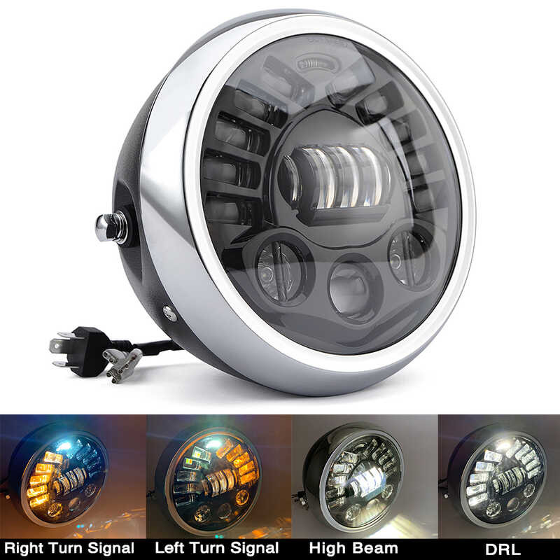 7.5 Inch Motorcycle LED Headlight Faro Light Halo White DRL Angel For ...