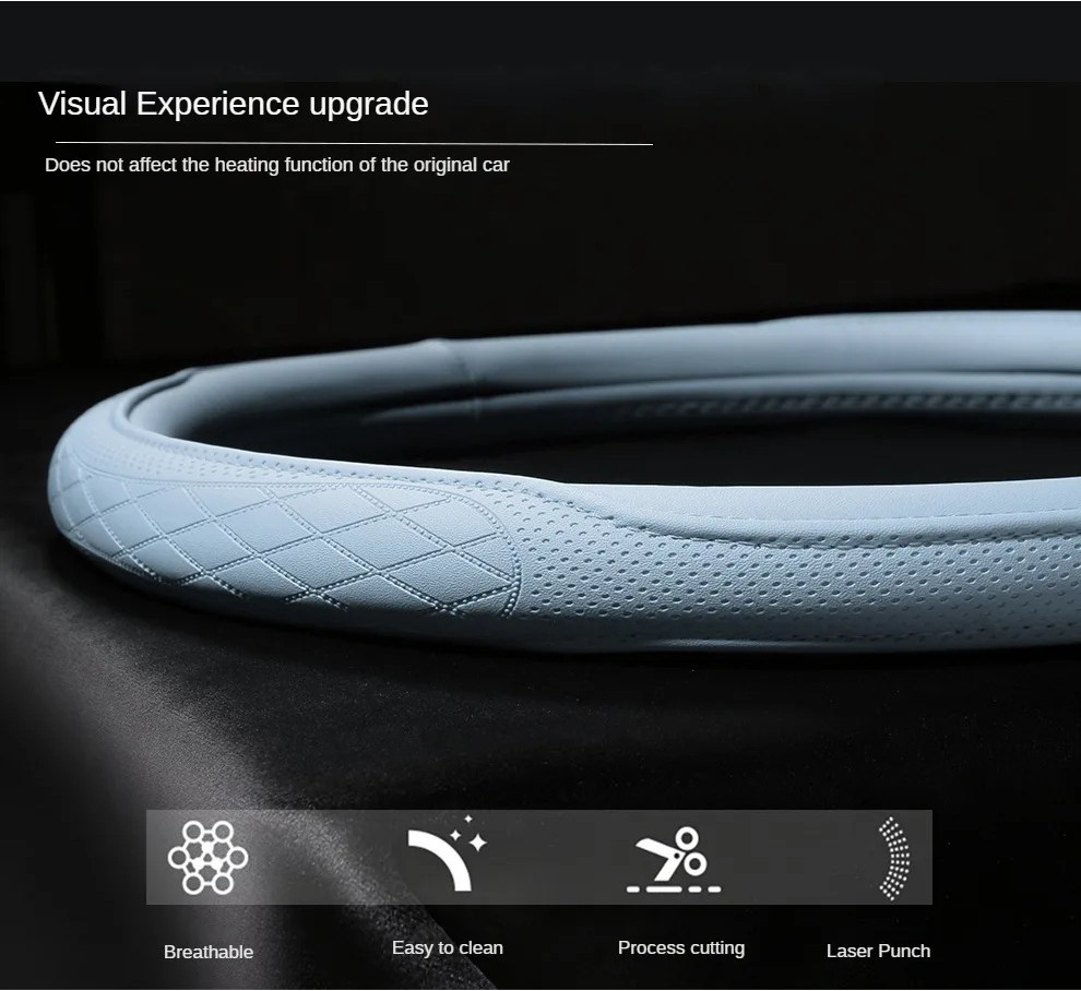 Leather Perforated Patchwork Car Steering Wheel Cover, Non-slip ...