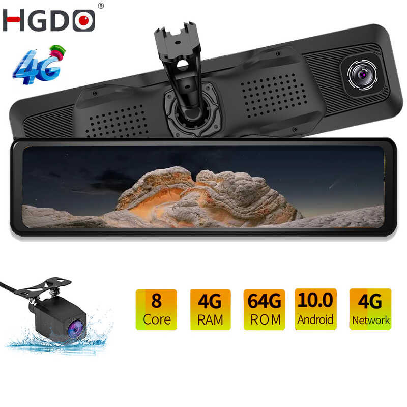 HGDO Android 10 4G RAM Dash Cam Car Rearview Mirror 64G ROM DVR Monitor ...