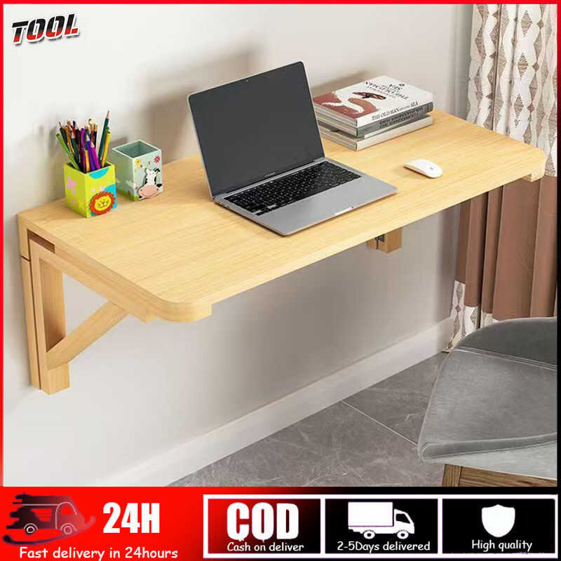 Solid Wood Folding Table Wall-Mounted Dining Wall Computer Desk Study ...