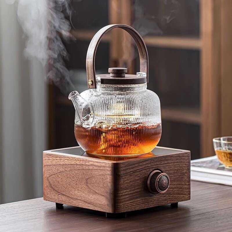 Beam glass teapot, Internet famous boiling water stove, walnut wood ...