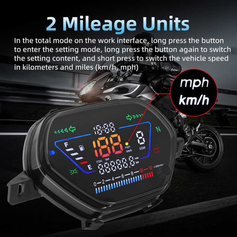 Universal a Motorcycle Dashboard LCD Digital Odometer Speedometer MPH ...