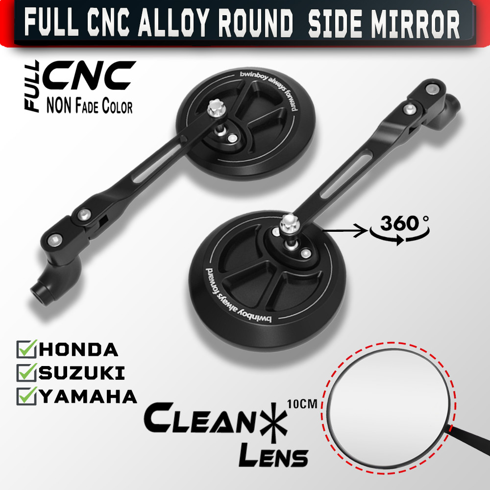 Full CNC alloy round Side mirror adjustable rotation Universal With ...