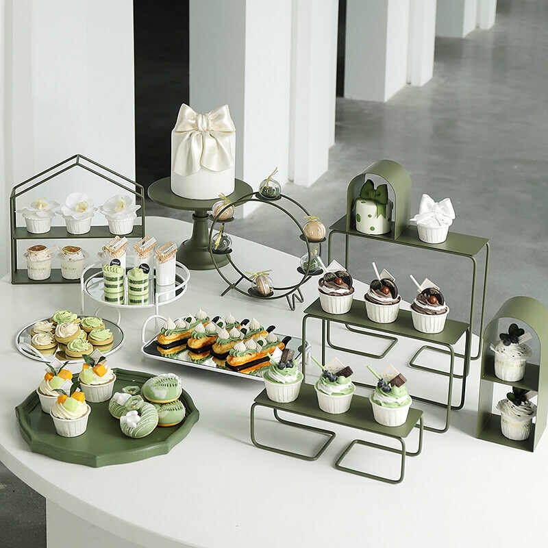 Dark Green Stand Combination Outdoor Picnic Dim Sum Rack Party Break Tray Wedding Classy ...
