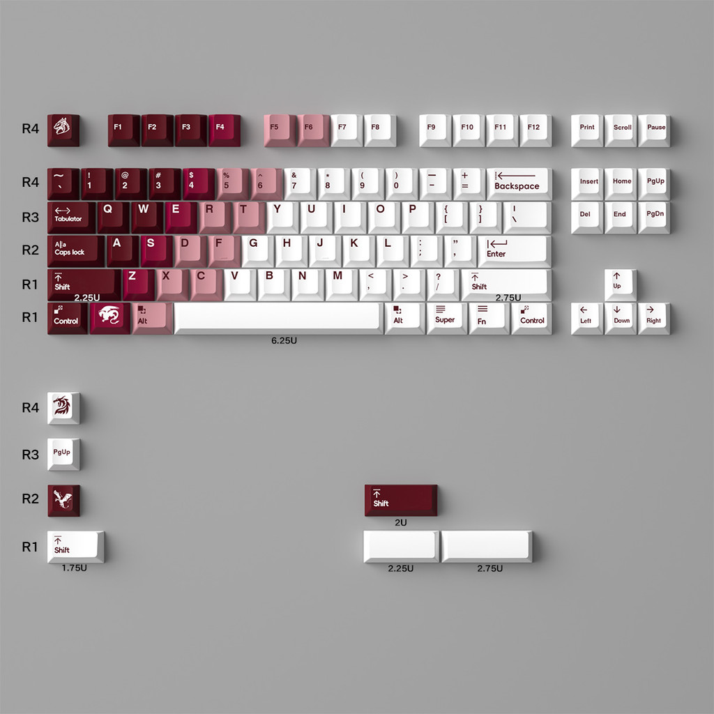 Red Dragon Keycaps Gradient Red PBT+PC Light through Cherry profile ...