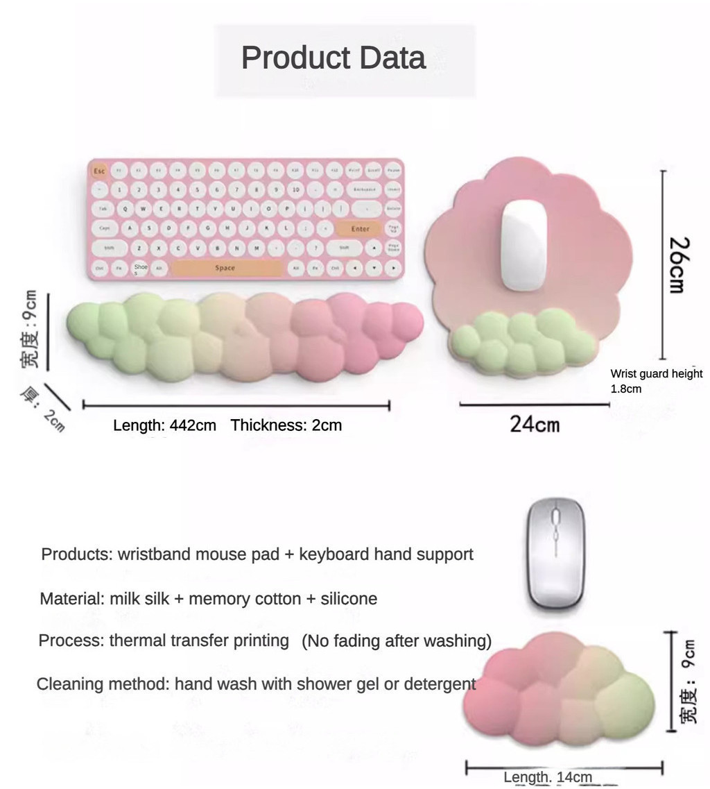 Cute Soft Silicone Wrist Pad Mouse Pad,Pink Gradient Cloud Rebound Non ...