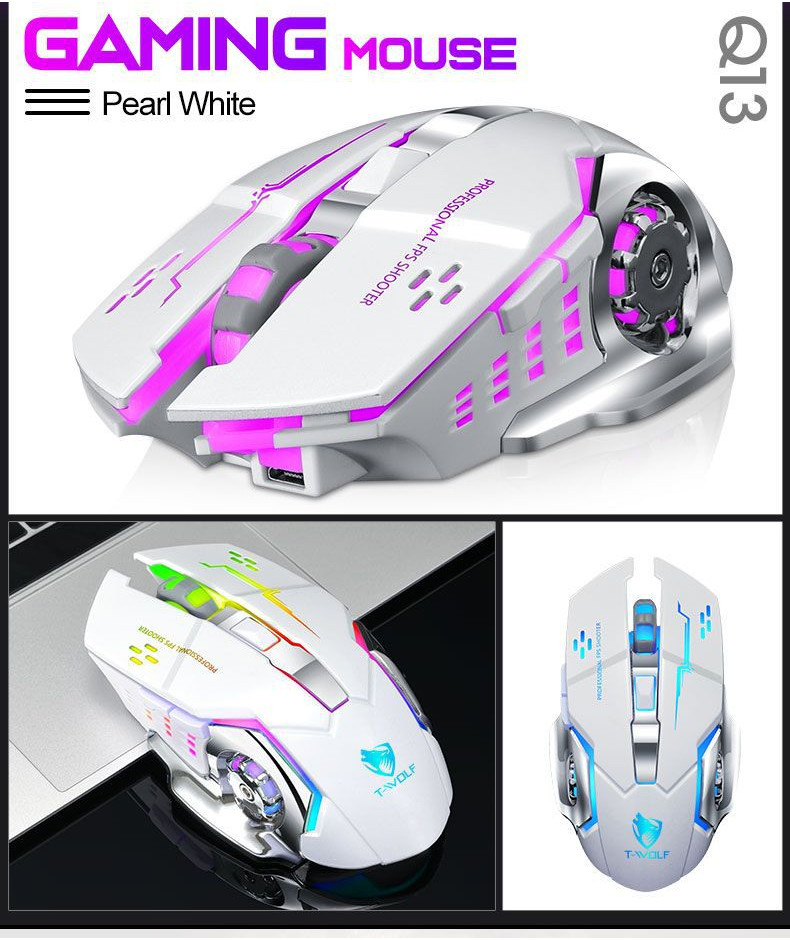 Q13 Wireless Bluetooth Mouse Silent Gaming Mouse RGB Light Usb Charging ...