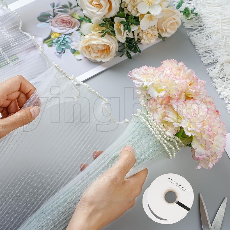 4Yards Flower Wrapping Mesh Paper, Pearl Edge Bouquet Packaging Paper ...