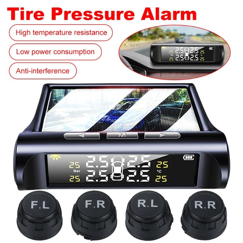 TPMS Solar Car Tire Pressure Alarm Monitor System Auto Security Alarm Systems LCD Display + 4 ...