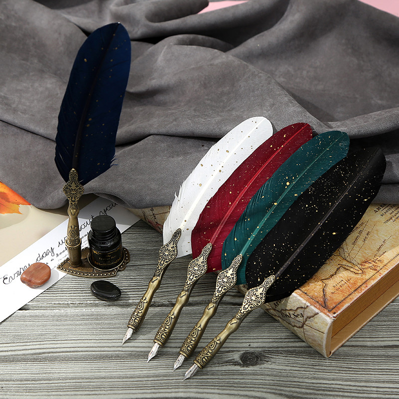 1 Set Retro Calligraphy Feather Dip Pen Quill Fountain Writing Wedding ...