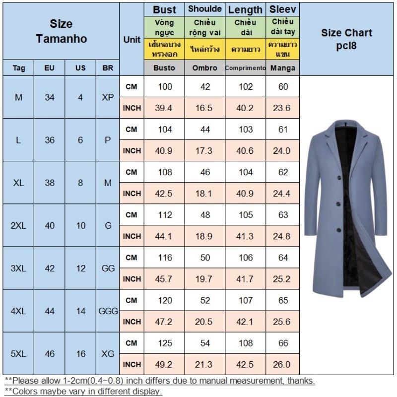 Men's Long Overcoat Knee Length Lapel Collar Solid Casual Business ...