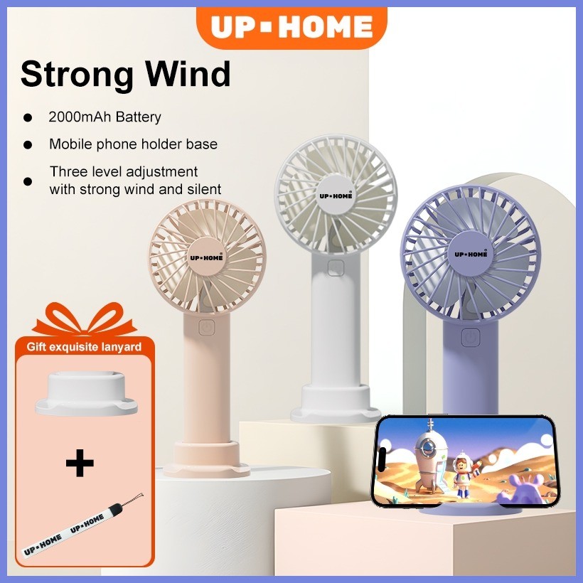 UP·HOME Mini Fan Portable Rechargeable 3 Speed Strong Wind Handheld ...