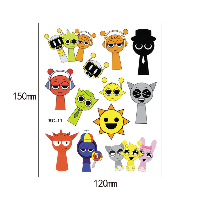 1 pcs Sprunki Incredibox Stickers Temporary Tattoo Children Birthday ...
