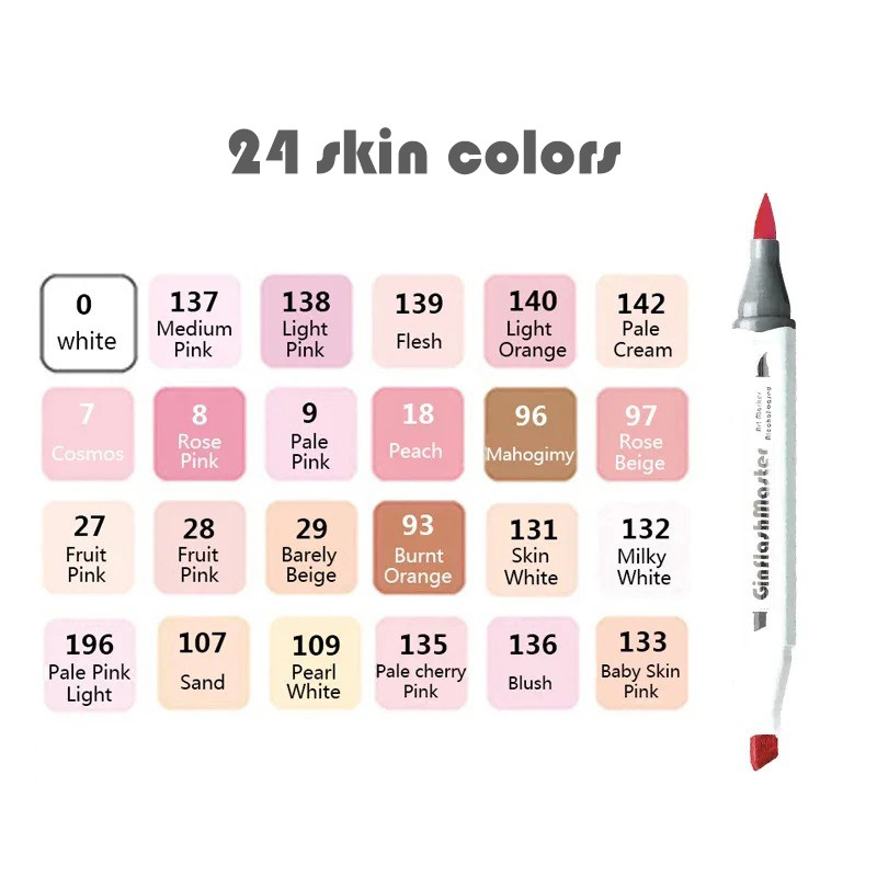 Giash Soft Skin Tone 24Colors Brush Pen Sketch Alcohol Based Markers ...