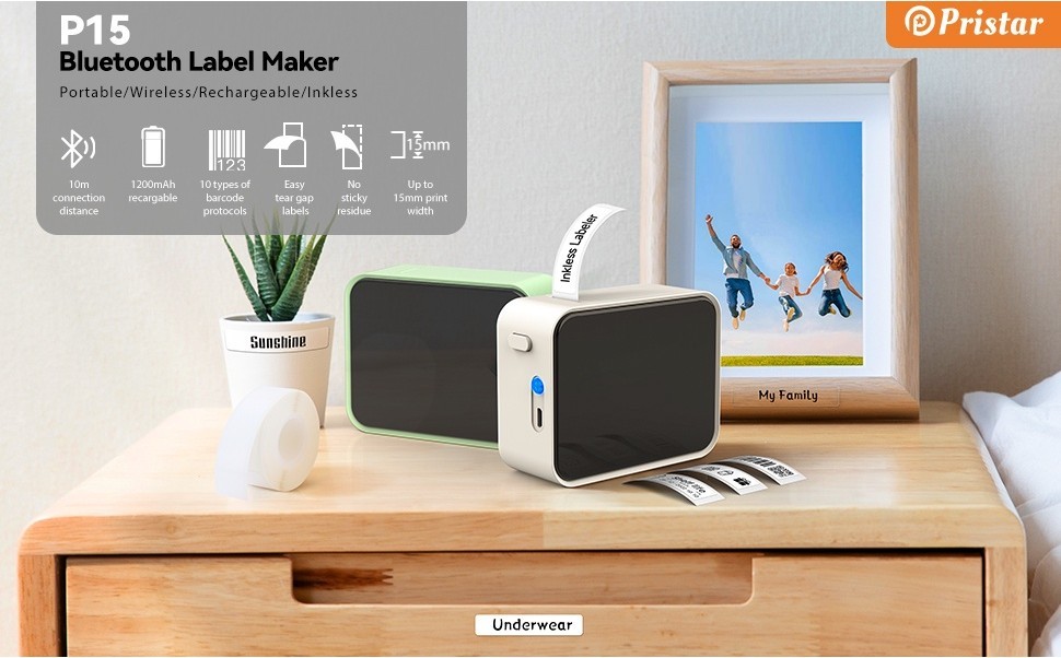 Thermal Label Printer P15 Bluetooth Label Sticker Printer Label Maker Machine Mini Portable ...