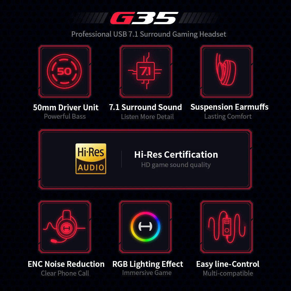 Edifier Gaming Headset HECATE G35 USB Gamer Headphone 7.1 Surround ...