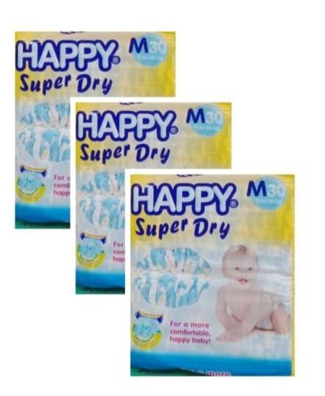 DRY HAPPY SUPER TAPED DIAPERS MEDIUM 30 Pack Of 3 (90Pcs) | Shopee ...