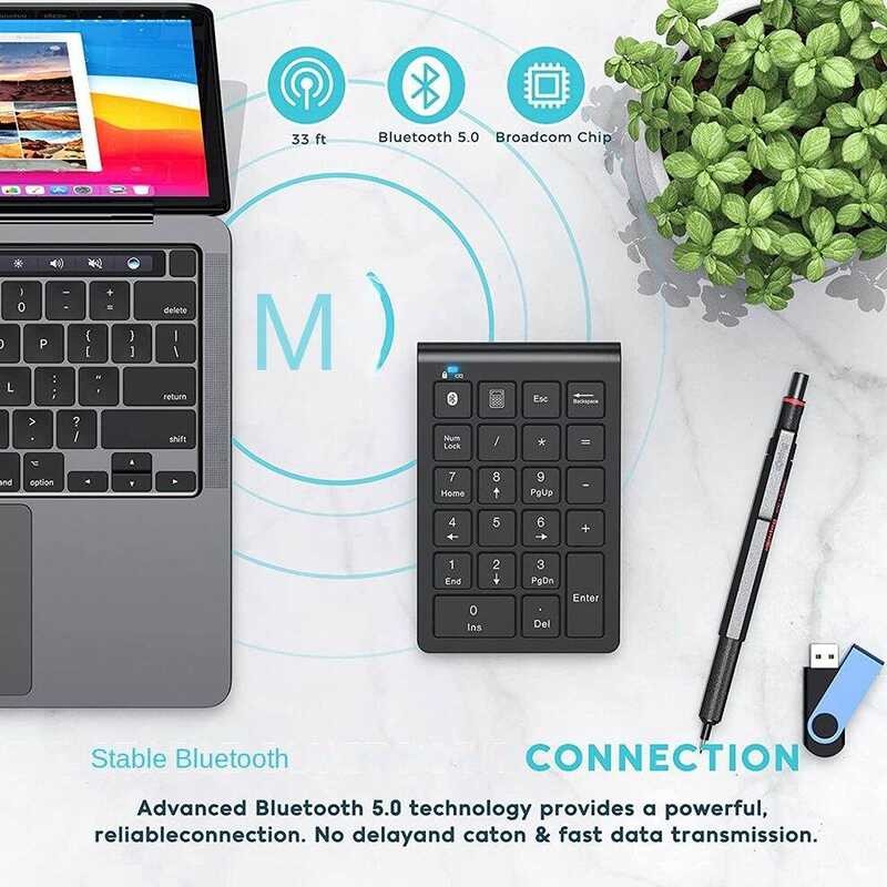 Rechargeable Seenda Wireless Numeric Keypad Bluetooth Number Pad Slim 22-Keys External Numpad ...