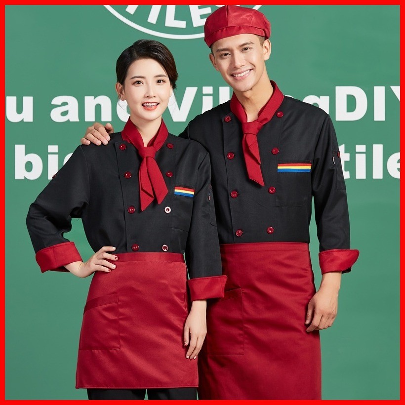 ♂ Ready Stock Chef Uniform/Chef Hat/Chef Apron Long sleeves Cake Shop ...
