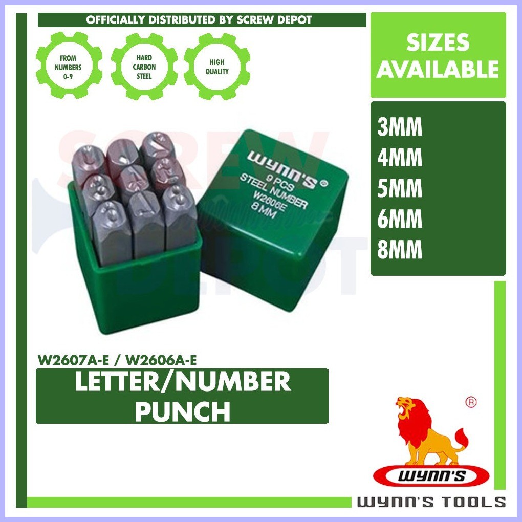 Wynns 3mm up to 8mm Steel Letter / Number Punch Stamp Set Screw Depot ...