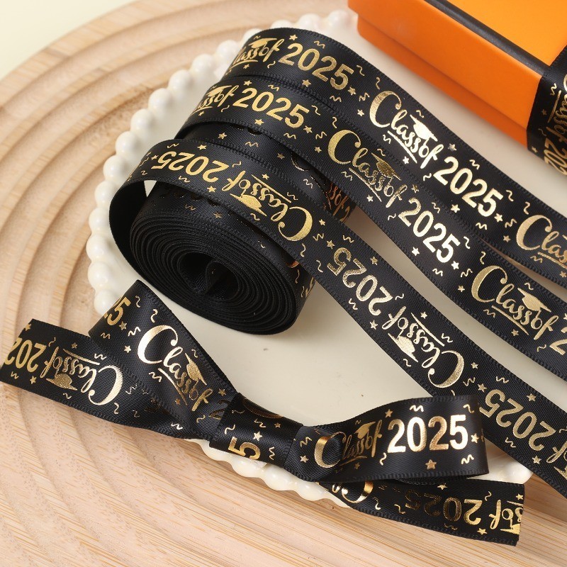 4.5M/Roll Black Gold 2025 Graduation Season Ribbon for Student Party ...