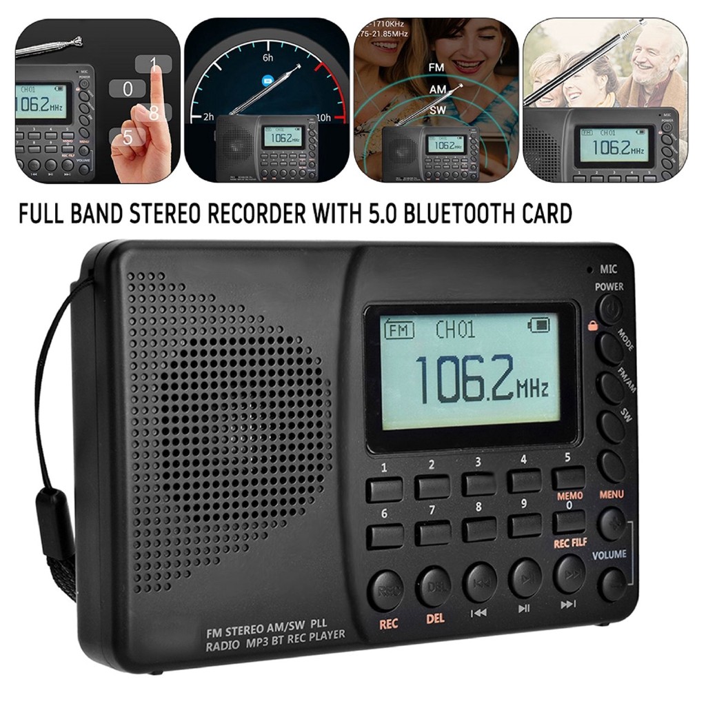 Portable Radio Set Portable Radio AM/FM/SW/BT/TF Pocket Radio USB MP3 ...