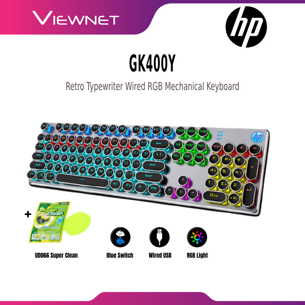 HP GK400Y RETRO TYPEWRITER WIRED RGB MECHANICAL KEYBOARD WITH RETRO ...
