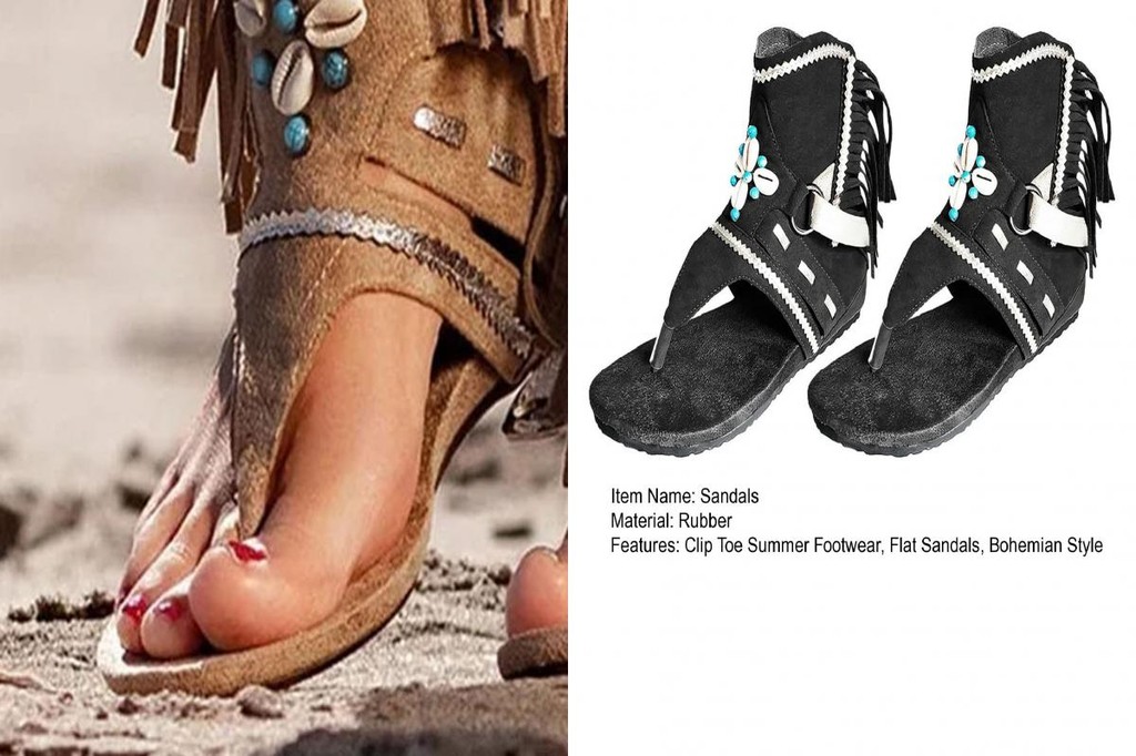 /TY/ Open Toe Flat Sandals Beaded Women Sandals Boho Fringe Gladiator ...