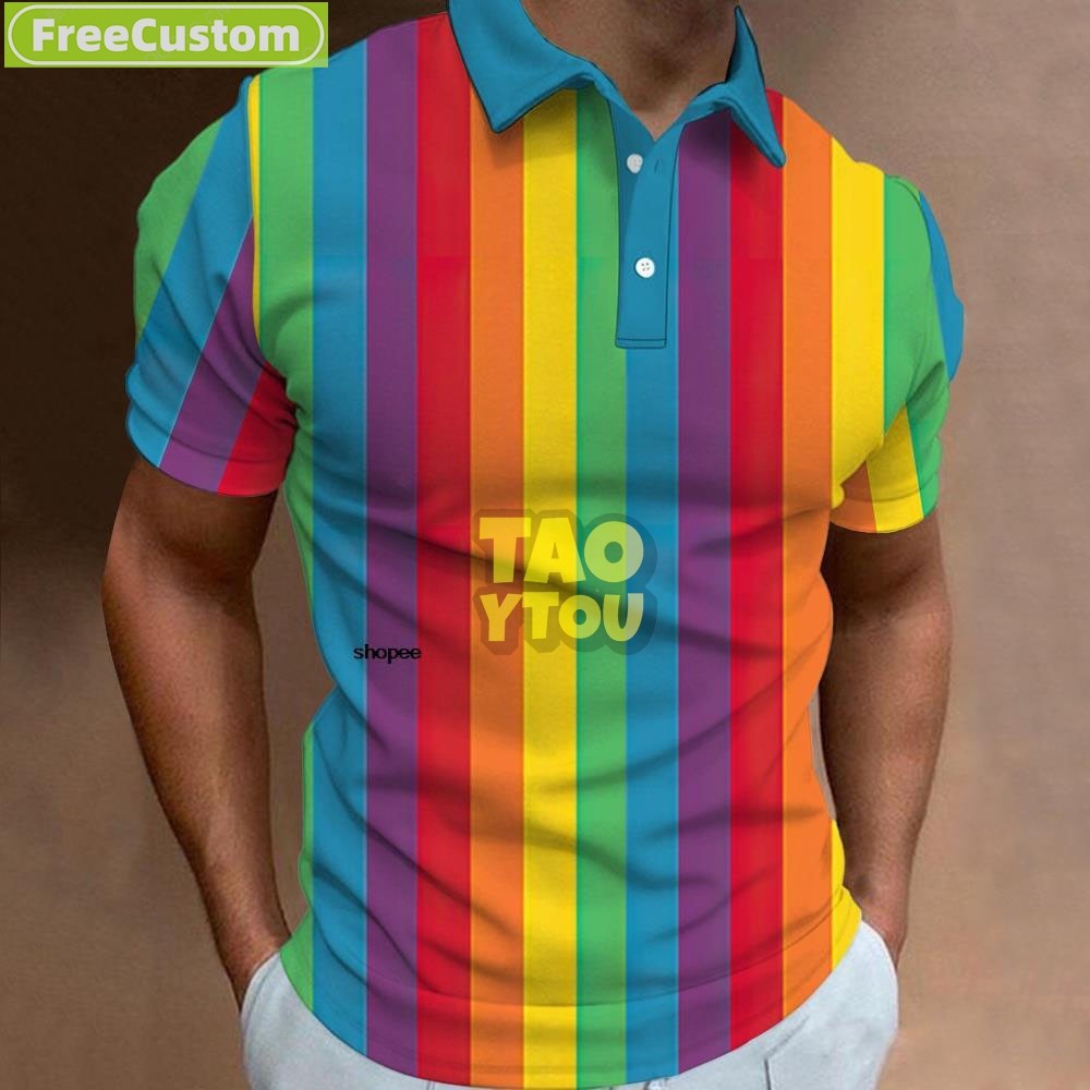 LGBT Rainbow Polo Shirt Gay Pride Flag Print Casual Shirts Men Short ...