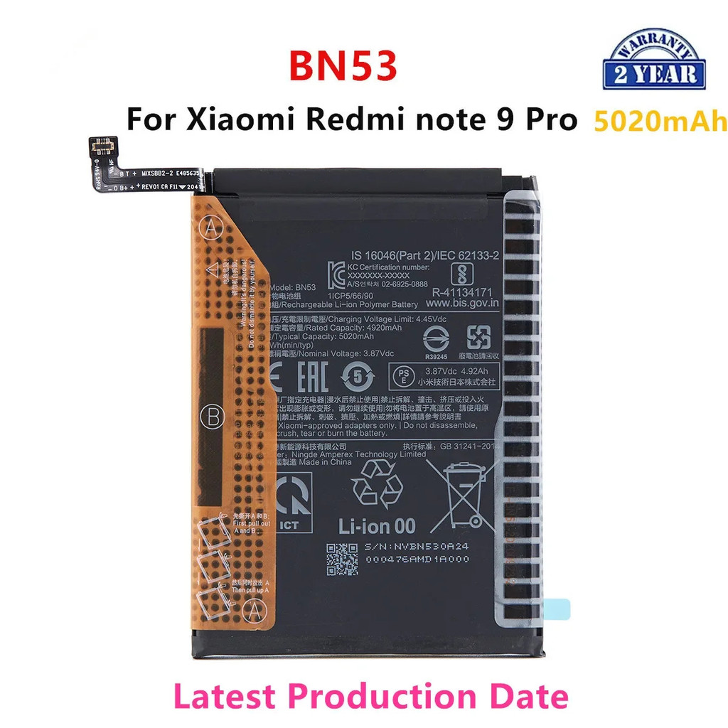 Brand 3 F6 New Bn53 5020Mah Battery For Xiaomi Redmi Note 9 Pro Phone ...