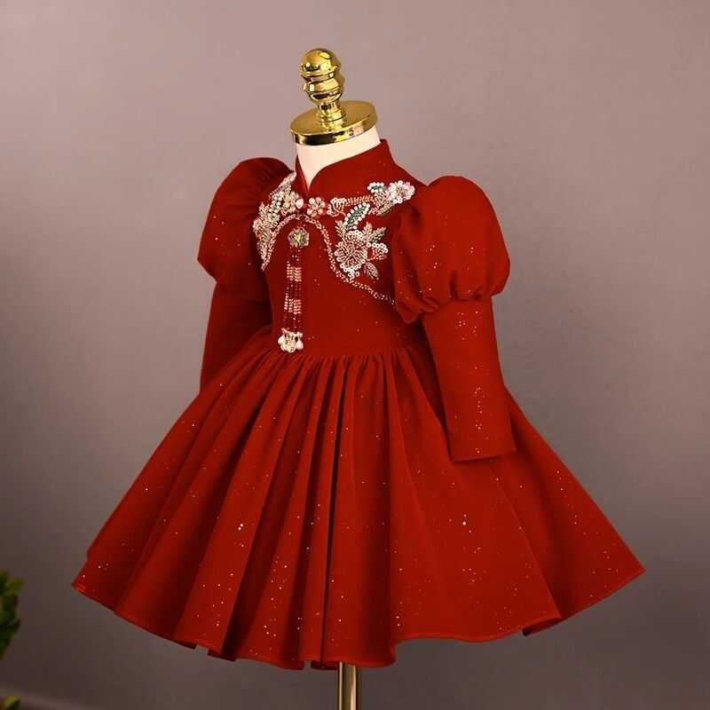 Unang Ang Batang Babae Estilo Tsino Mahabang Manggas, Makapal Kaarawan ...