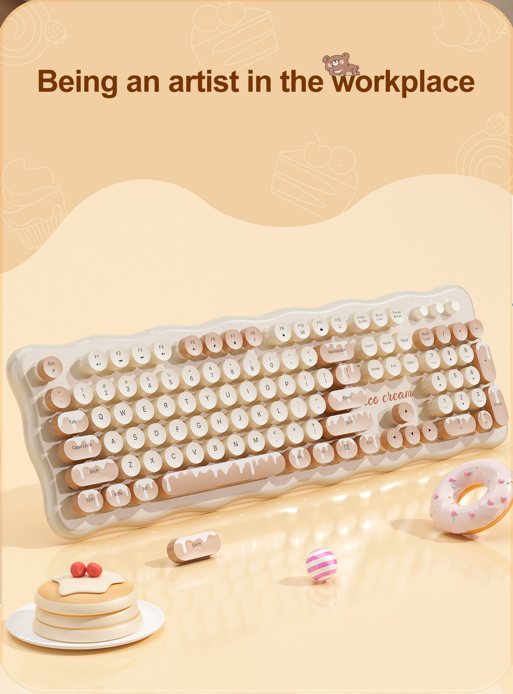 FANTASY MOFii ice cream USB Wireless Keyboard Mouse Combo Retro Cute ...