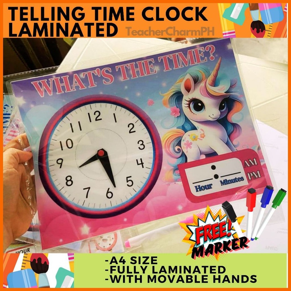 ⊙ Telling Time Clock Laminated Movable Hands with Free Marker A4 size ...