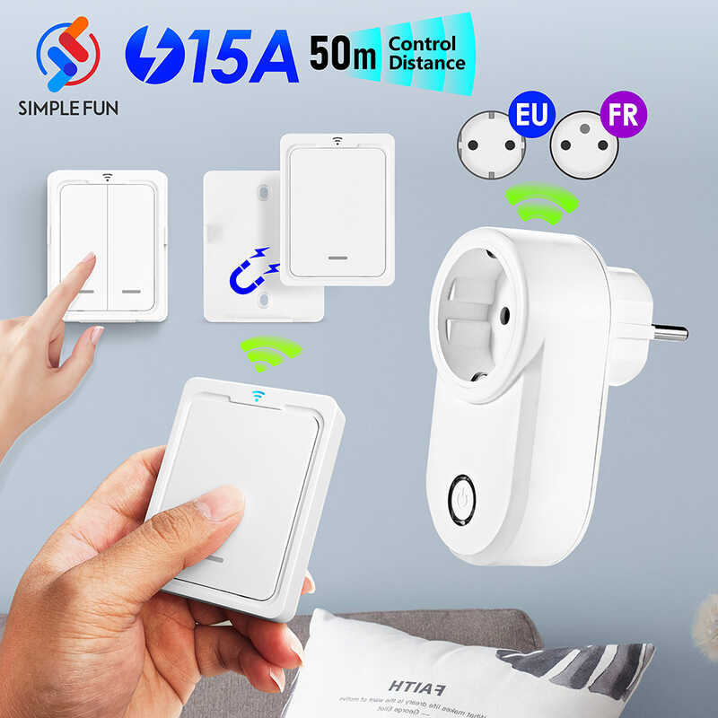 433Mhz FR EU Wireless Smart Outlet 15A 220V Remote Control Plug ...