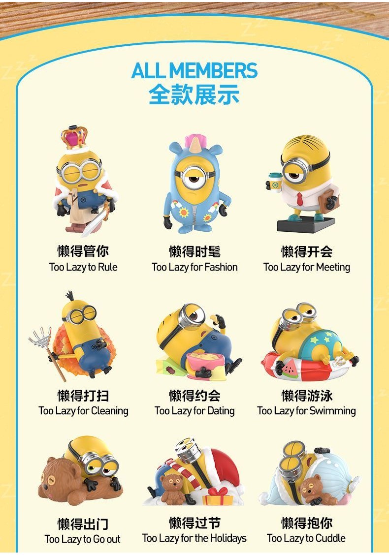 Genuine POPMART Minions lazy every day Series of figurines official art ...