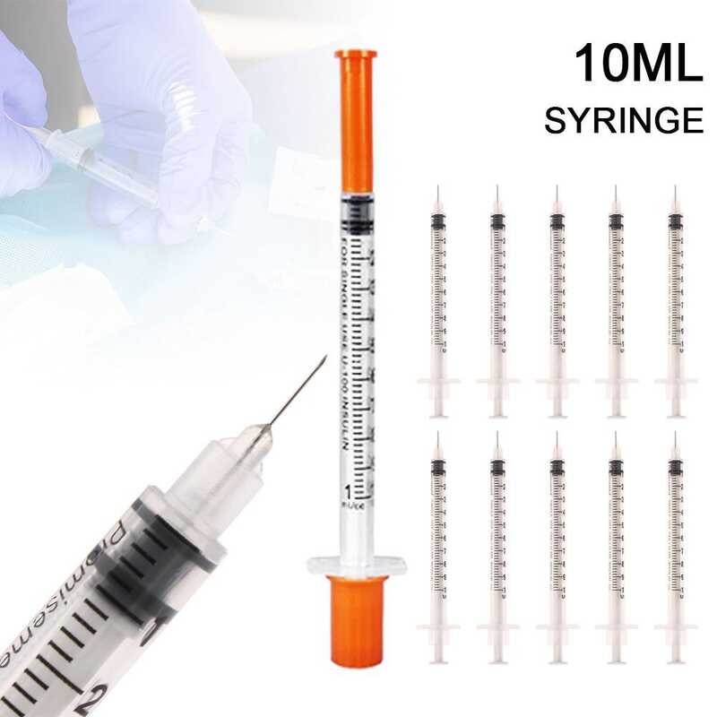 1Ml Disposable 10Pcs Veterinary Plastic Sterile Syringe Orange Cap With ...