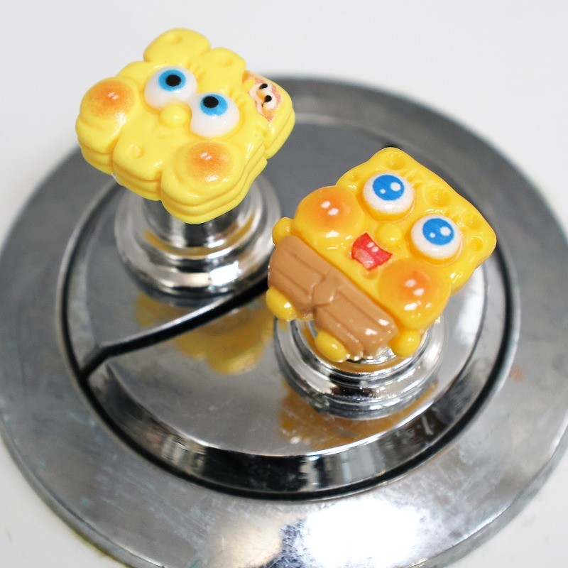 2Pcs Cartoon Bathroom Water Press Flush Handle Self-adhesive SpongeBob ...