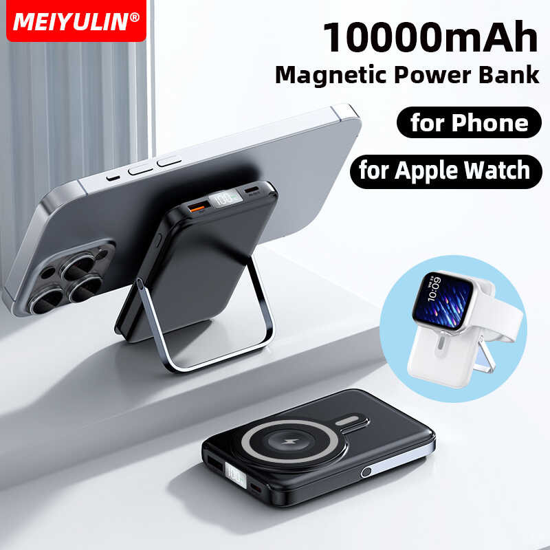 10000mAh 8 Portable Magnetic Wireless Power Bank Stand Watch USB C Fast ...
