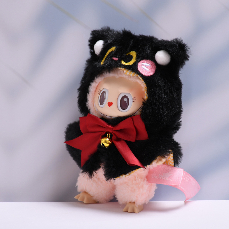 17cm Labubu Clothes Labubu Doll v1v2 Black Cat Panda Cloak Baby Clothes ...