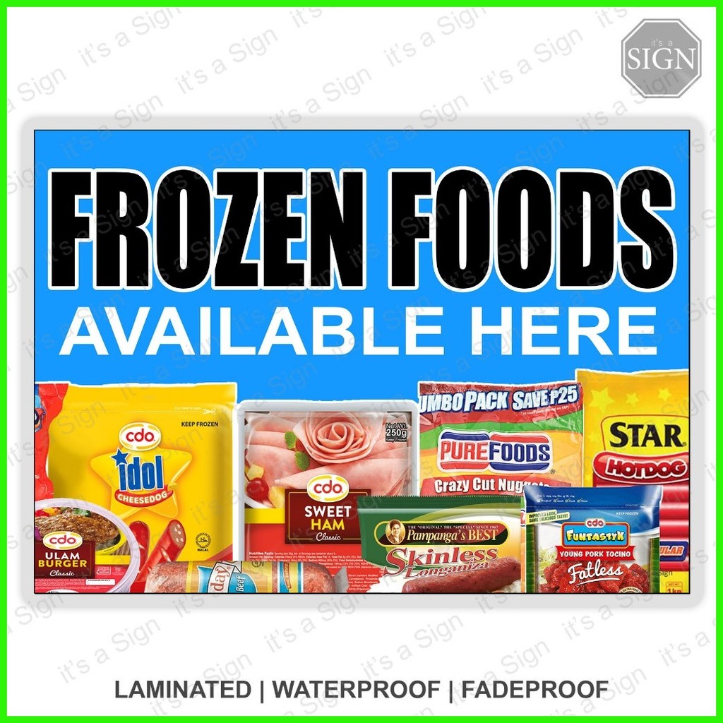 Frozen Foods Available Here Sign - Laminated Signage Labels - A4 / A3 ...