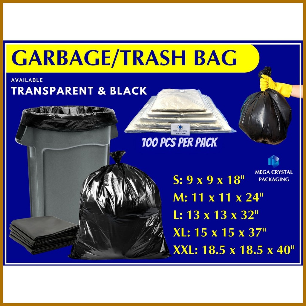 [ 100 Pcs. ] Trash Bags / Garbage Bags Black / Transparent ( S, M, L ...
