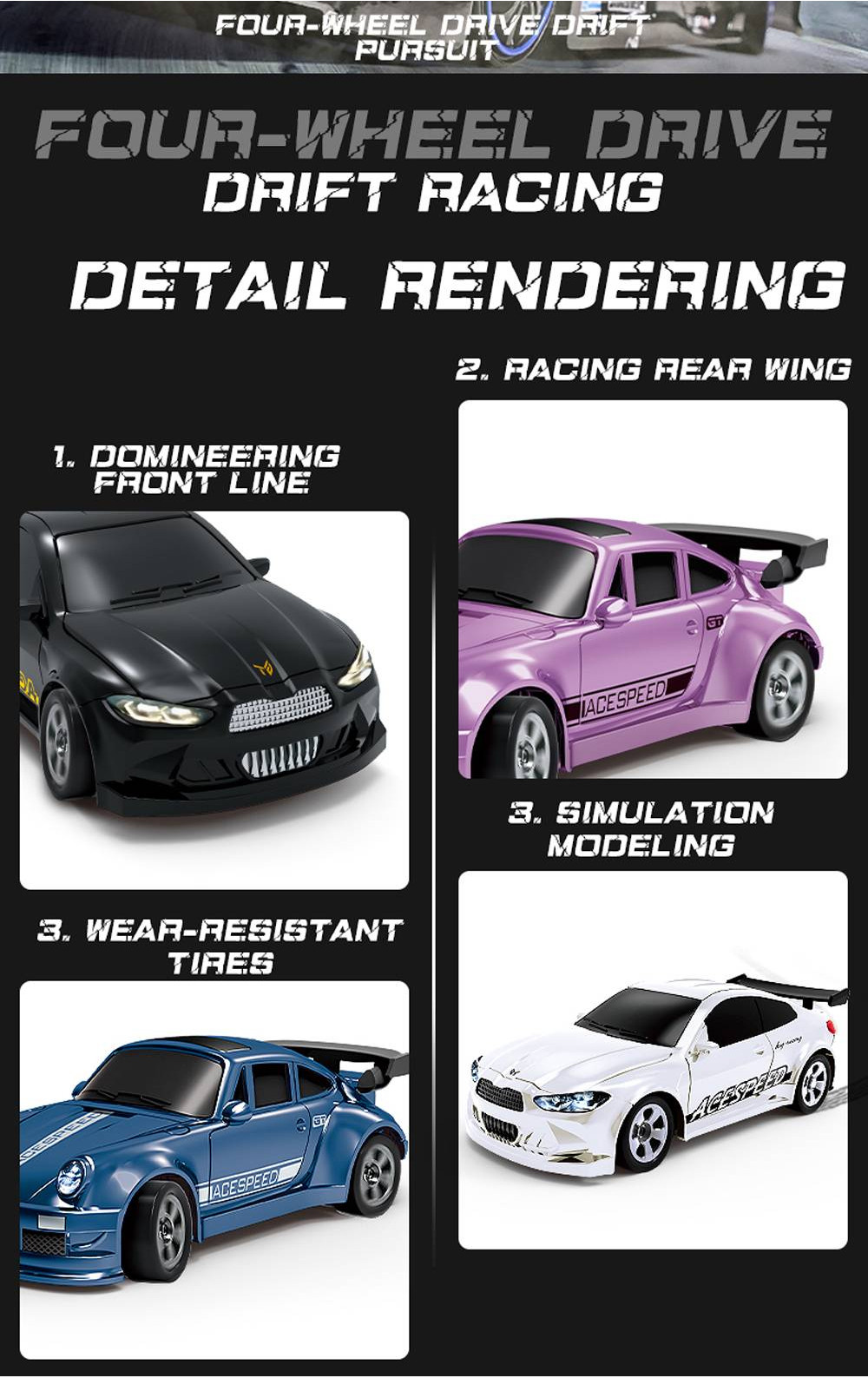 1:64 MINI RC Car 4WD High Speed Proportional Throttle Steering Remote ...