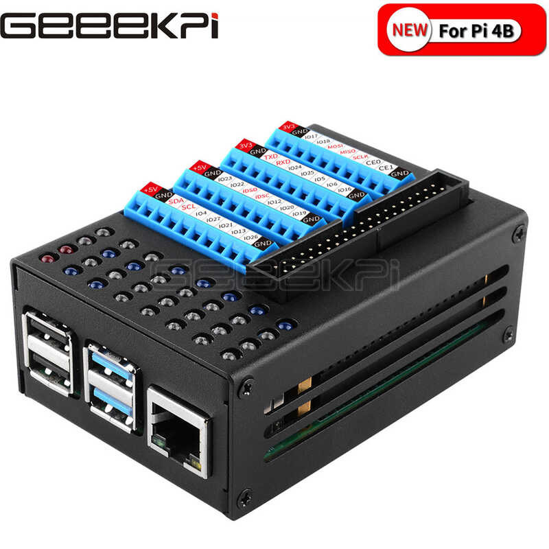 40Pin GeeekPi Cable Wire Socket GPIO Terminal Board Metal Case with LED ...