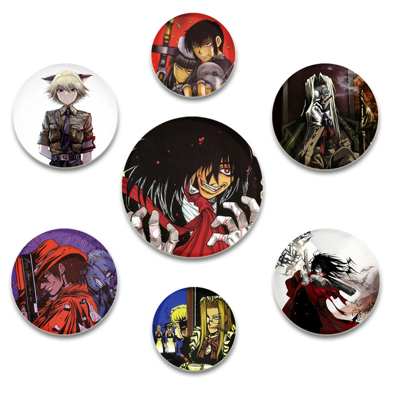 58/44/32mm TV Animation HELLSING Creative Tinplate Plastic Button Pins ...