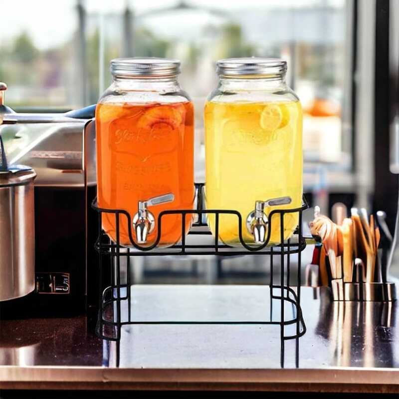 DOUBLE JAR - 4L Double Mason Jar Glass Beverage Drink Dispensers with ...