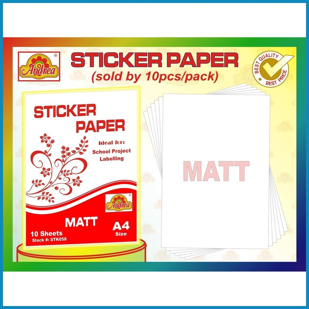 Andrea Sticker Paper A4 Size Glossy/Matte 10's | Shopee Philippines