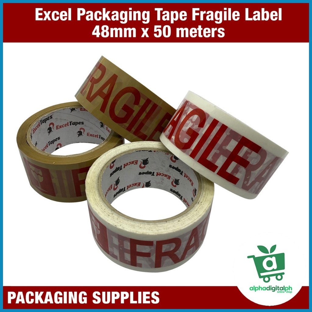 Excel Packaging Tape Fragile Label 48mm x 50 meters White / Tan ...