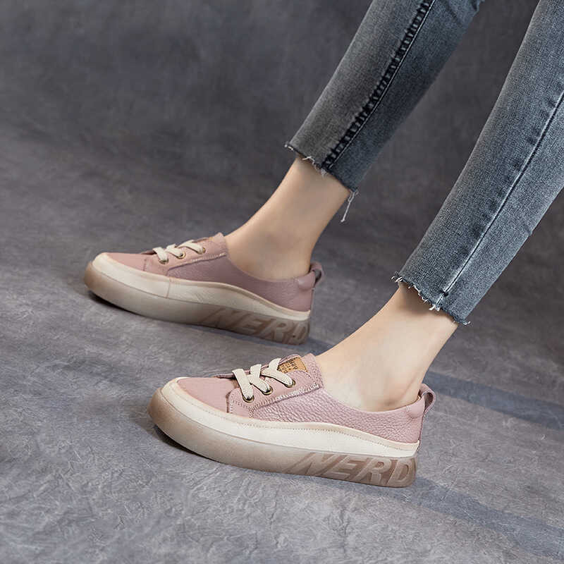 ing Head Leather Shallow Mouth Single Shoes For Women's Casual Thick ...